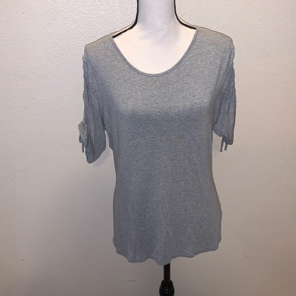 Vince Camuto | Tops | Vince Camuto Grey Ruched Sleeves Keyhole Top ...